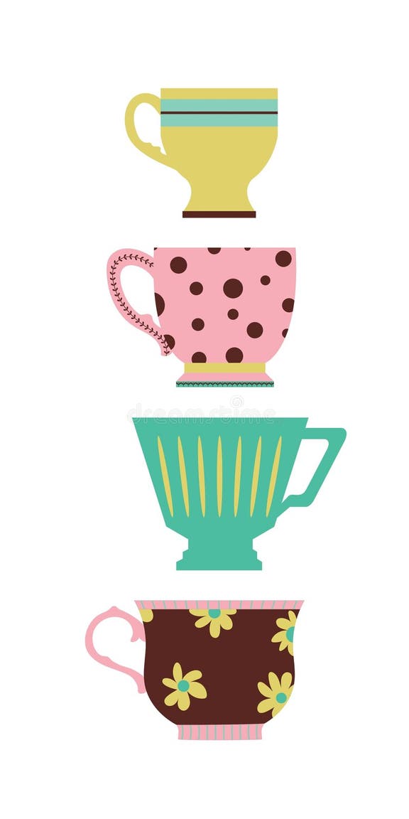 Multi-colored Cup Set with Different Patterns. Tea, Coffee, Drinks ...