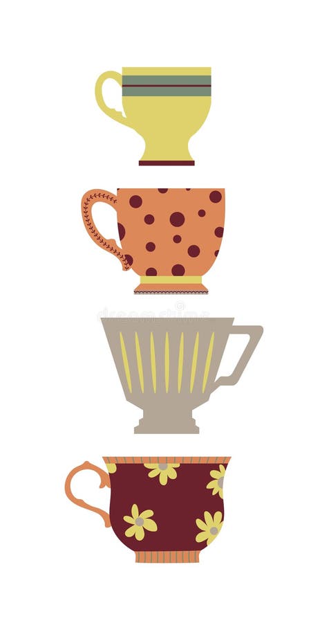 Multi-colored Cup Set with Different Patterns. Tea, Coffee, Drinks ...