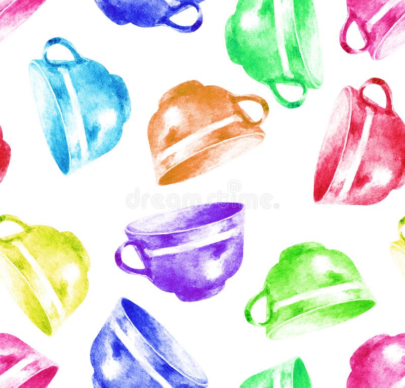 Multi-colored Cups Seamless Pattern. Watercolor 2 Stock Illustration ...
