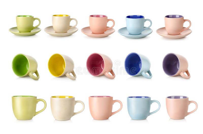 Colored Tea Cups with Tea and Lemon Stock Photo - Image of designer ...