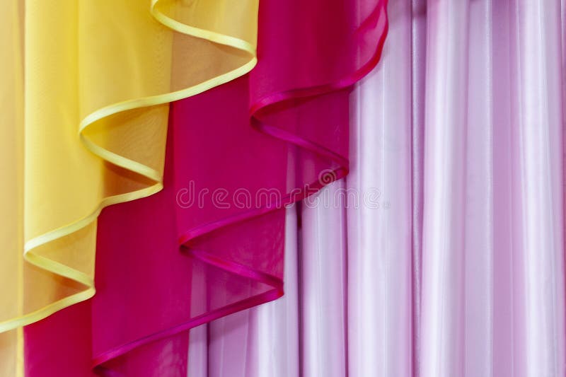 Multi Colored Curtains Folds Stock Photo - Image of yellow, fabric ...