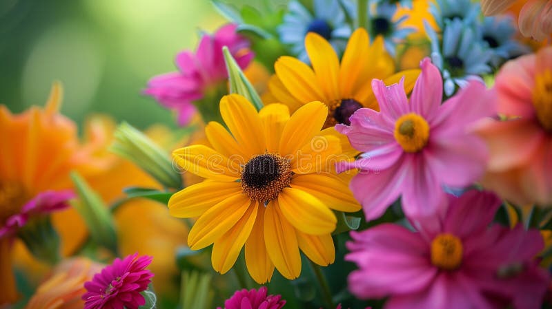 Multi-colored Daisies in the Garden Stock Illustration - Illustration ...