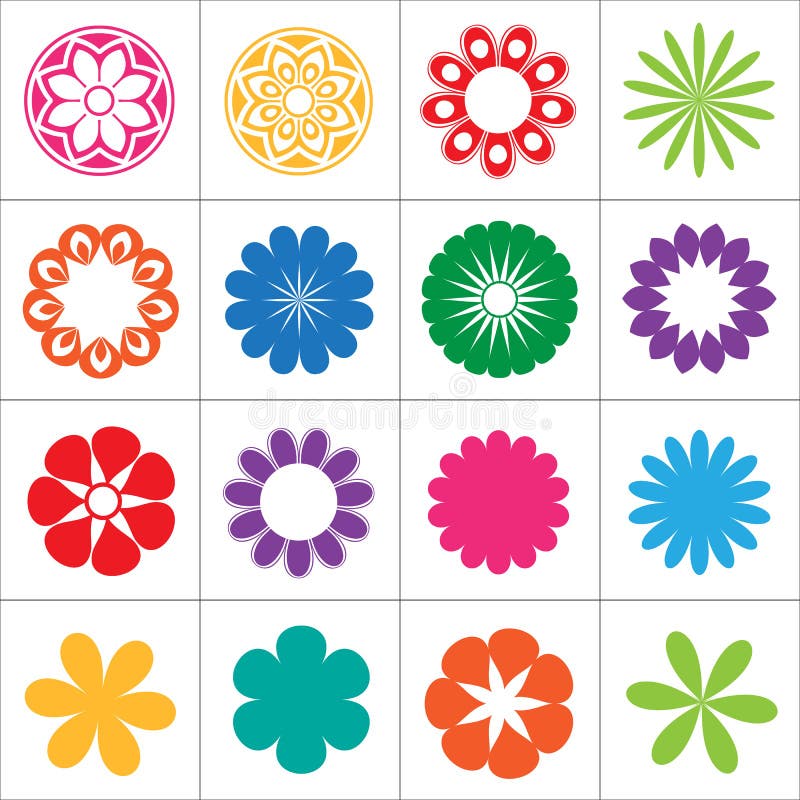 Colorful Decorative Flower Icon Set Stock Vector - Illustration of ...