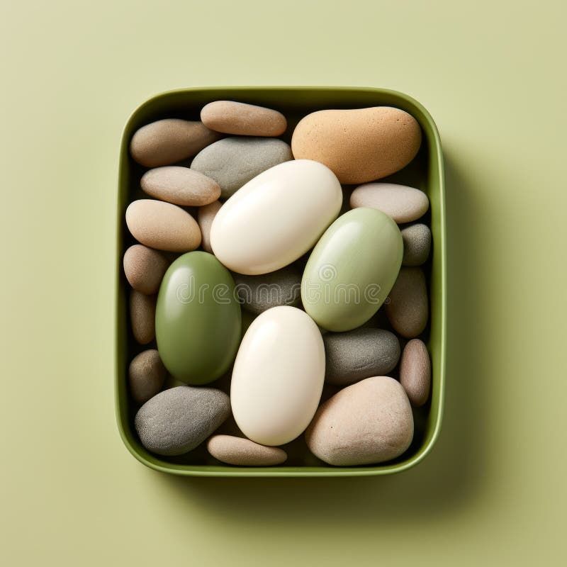 Multi Colored Decorative Pebbles in Containers Top View. Spa Concept ...