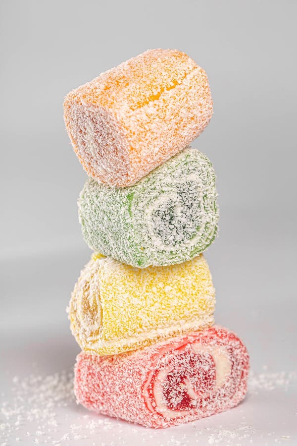 Multi Colored Delight Candies in Coconut Flakes Stock Image - Image of ...