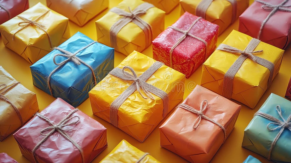 Multi-colored Delivery Boxes in Large Quantities Tied with Bows Stock ...