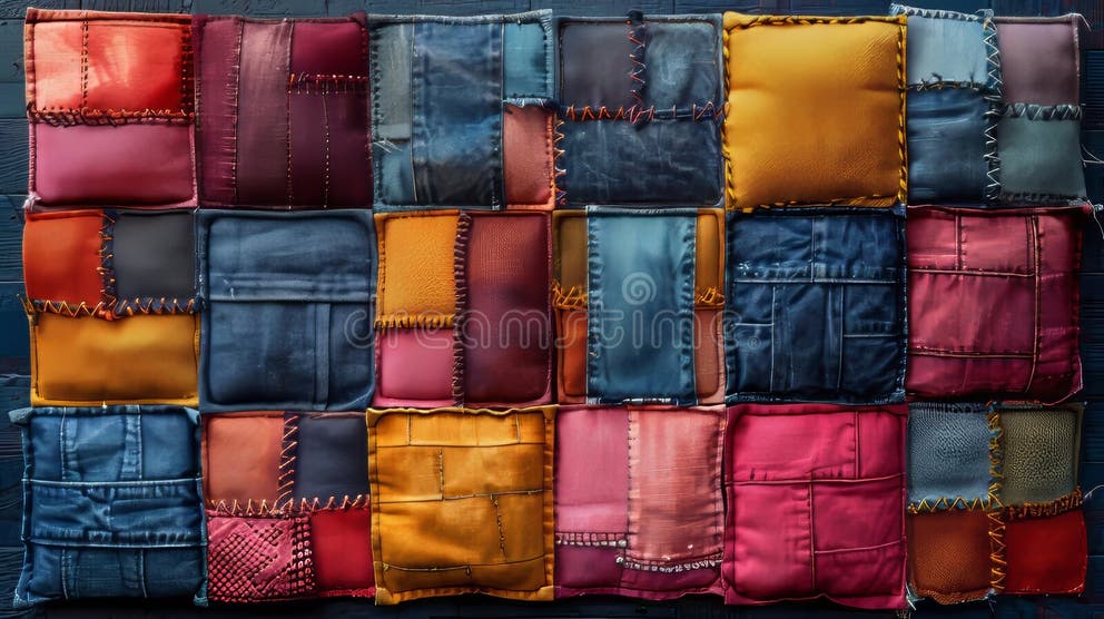 Multi-colored Denim Patchwork Textures Woven Together To Create an Eye ...