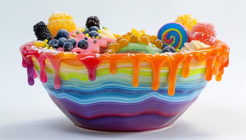 Multi Colored Dessert Bowl with Gourmet Candy Decoration Stock ...