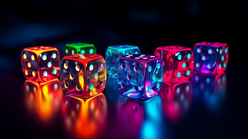 Multi-colored Dice on a Black Background. Symbol of Game and Excitement ...