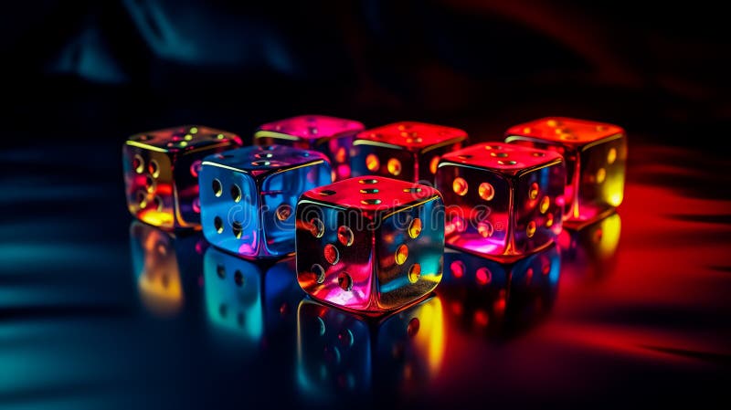 Multi-colored Dice on a Black Background. Symbol of Game and Excitement ...