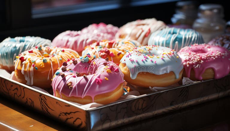 Multi Colored Donut on Plate, a Sweet Indulgence Generated by AI Stock ...