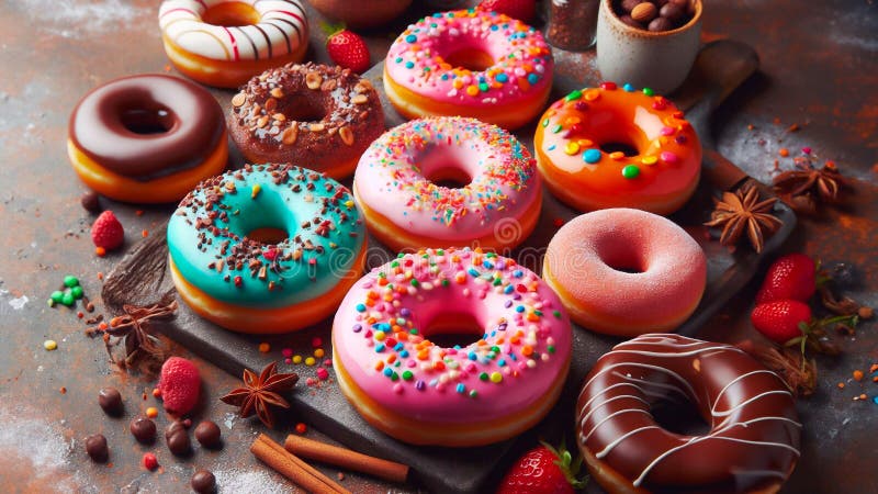 Multi-colored Donuts with Different Glazes and Sprinkles. National ...