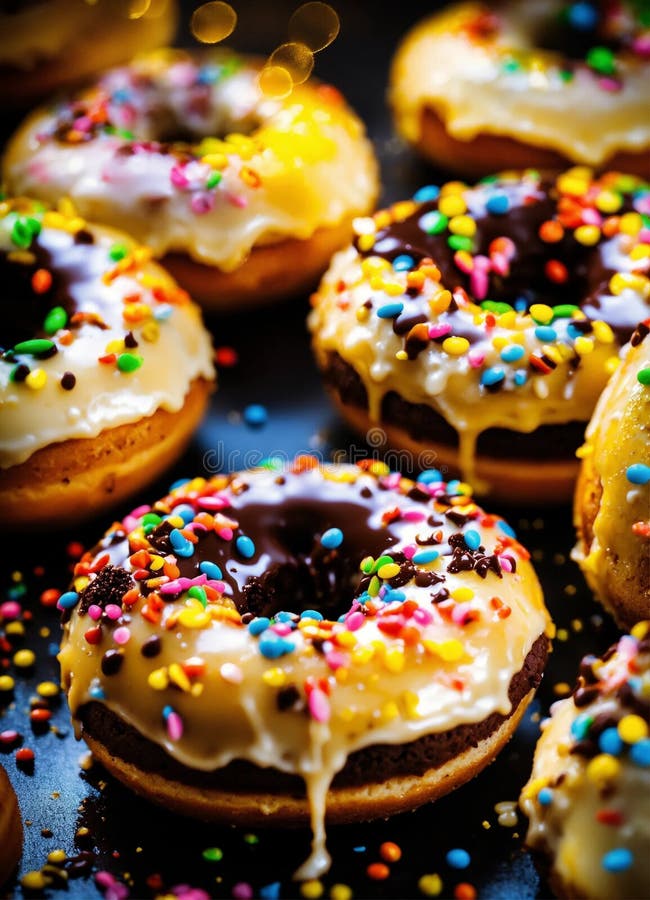 Multi-colored Donuts with Glaze. Selective Focus Stock Photo - Image of ...