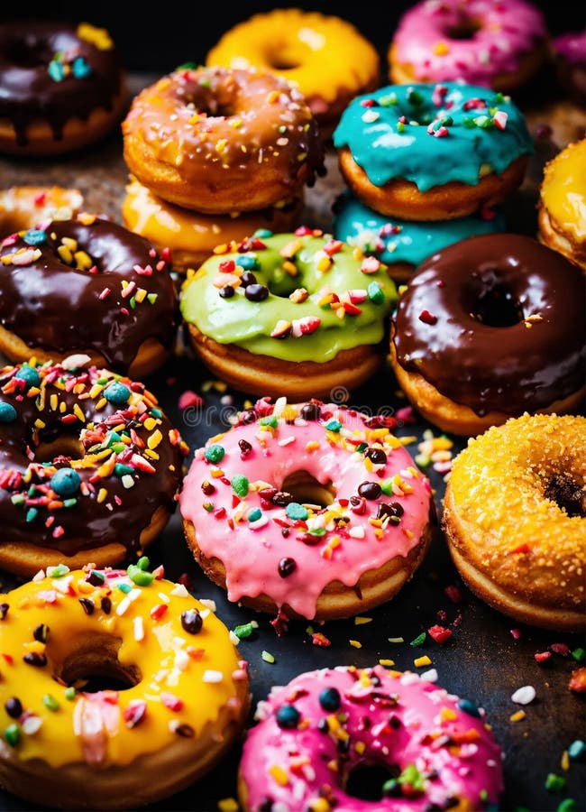 Multi-colored Donuts with Glaze. Selective Focus Stock Image - Image of ...