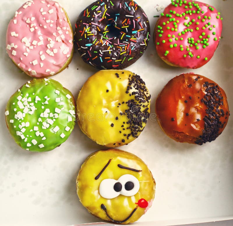 Multi Colored Doughnuts in Box Stock Image - Image of breakfast, donuts ...