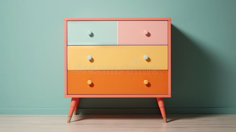 Multi-colored Dresser in a Modern Style on a Wooden Floor, AI-generated ...