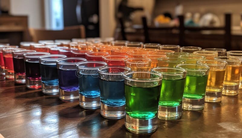 Multi Colored Drink Bottles in a Row on Bar Counter Generated by AI ...