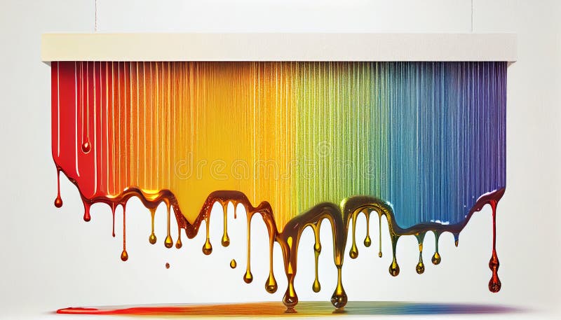 Multi-colored Drops of Paint Flowing Down the Wall. Rainbow Pattern ...