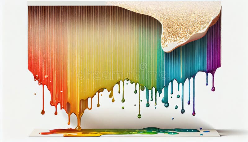 Multi-colored Drops of Paint Flowing Down the Wall. Rainbow Pattern ...