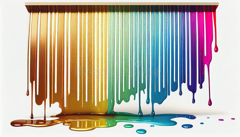 Multi-colored Drops of Paint Flowing Down the Wall. Rainbow Pattern ...