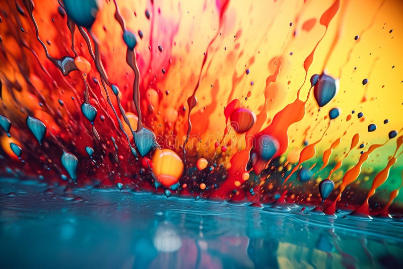 Multi-colored Drops of Paint on a Glossy Surface. Generative AI Stock ...