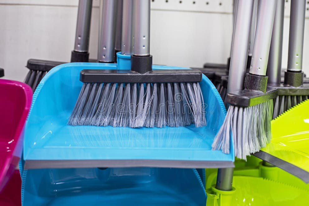 Multi-colored Dustpan and Broom Sets for Cleaning in a Supermarket ...