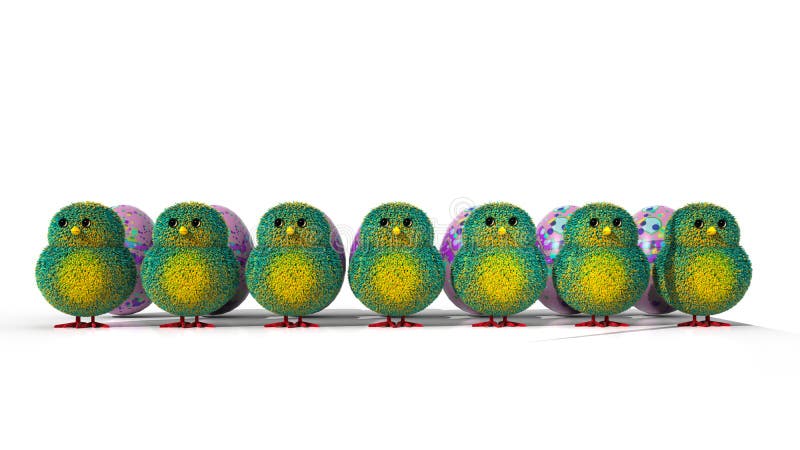 Multi-colored Easter Chicks in a Row Stock Illustration - Illustration ...