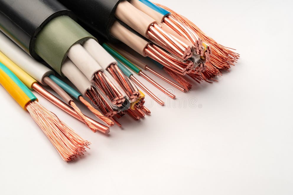 Multi-Colored Electrical Wires with Exposed Copper Strands Stock Image ...