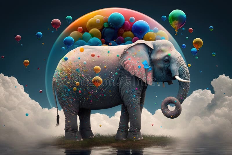 Multi Colored Elephant Floating on Clouds Illustration Generative Ai ...
