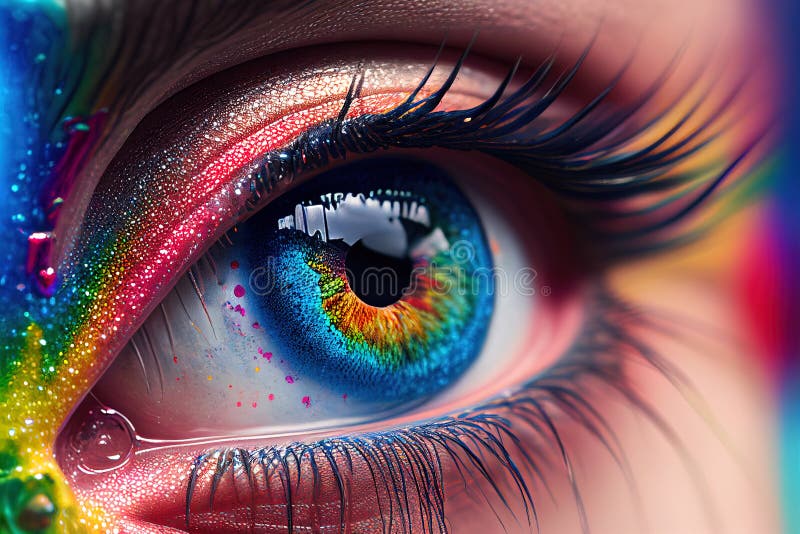 Multi-colored Eye Close-up Drawing. Generative AI Stock Illustration ...