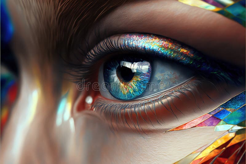 Multi-colored Eye Close-up Drawing. Generative AI Stock Illustration ...