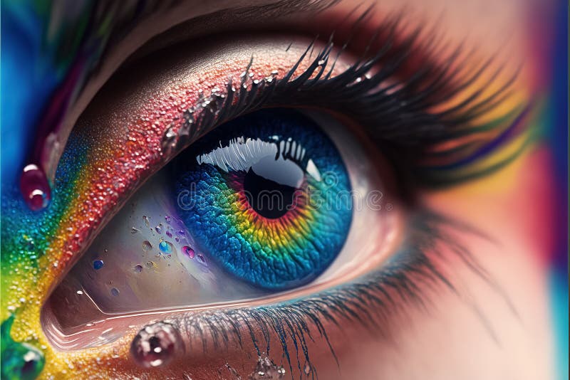 Multi-colored Eye Close-up Drawing. Generative AI Stock Illustration ...