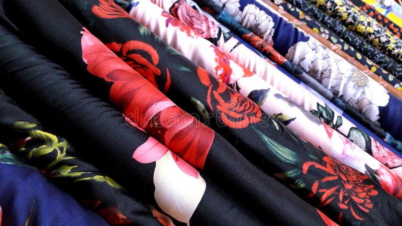 Multi-colored Fabrics on Display. Drapery. Textile Stock Photo - Image ...