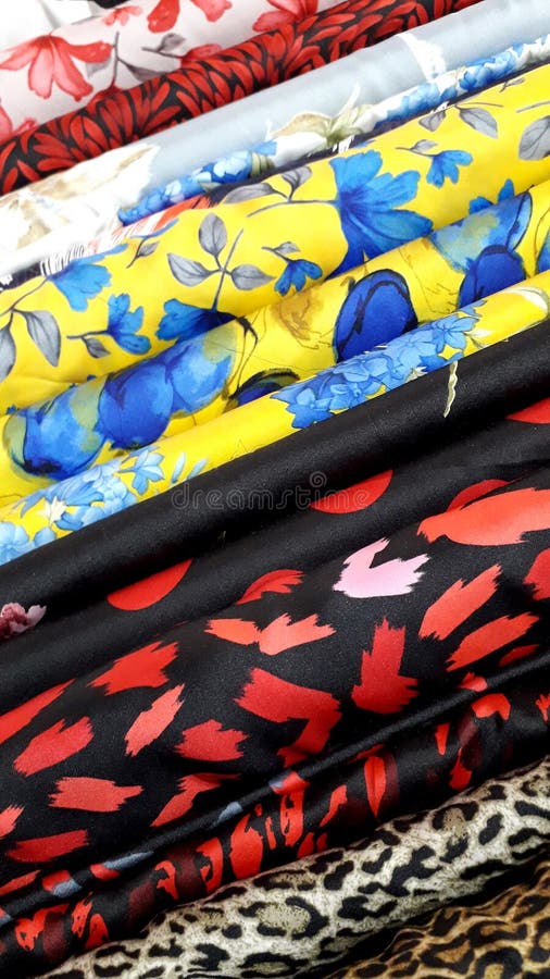 Multi-colored Fabrics on Display. Drapery. Textile Stock Photo - Image ...