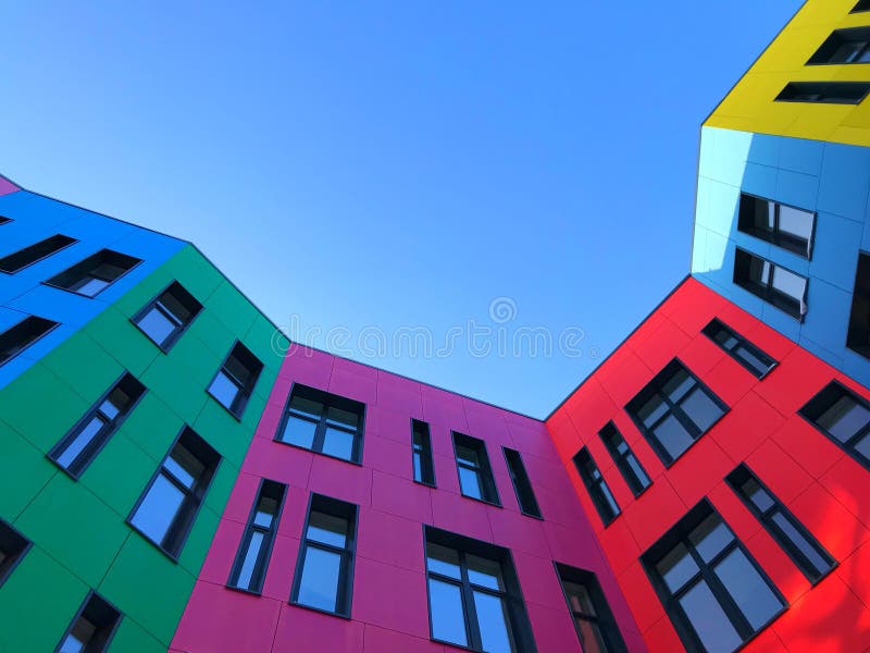 Multi-colored Facades of a Modern Building. Stock Photo - Image of ...