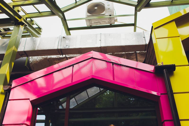 Multi-colored Facades of the School with Black Window Frames. Stock ...