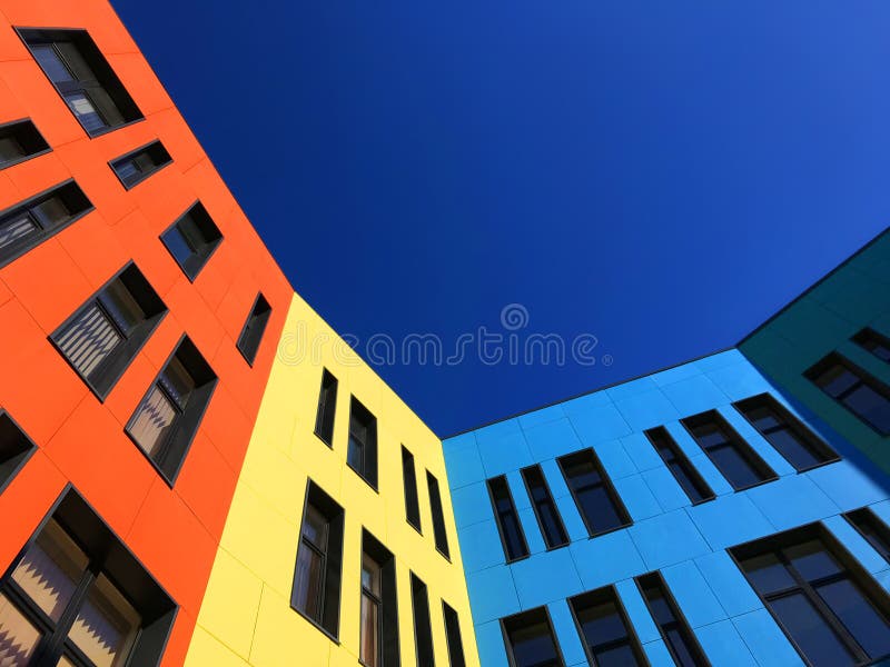 Multi-colored Facades of a Modern Building. Stock Photo - Image of ...