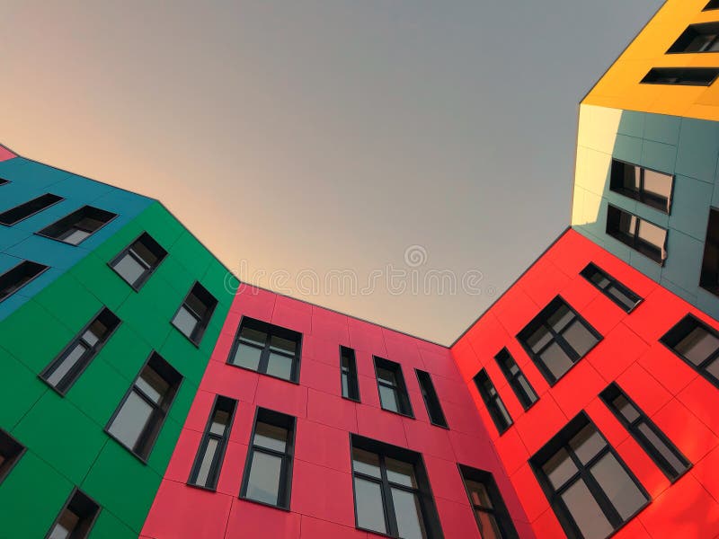 Multi-colored Facades of a Modern Building. Stock Photo - Image of ...