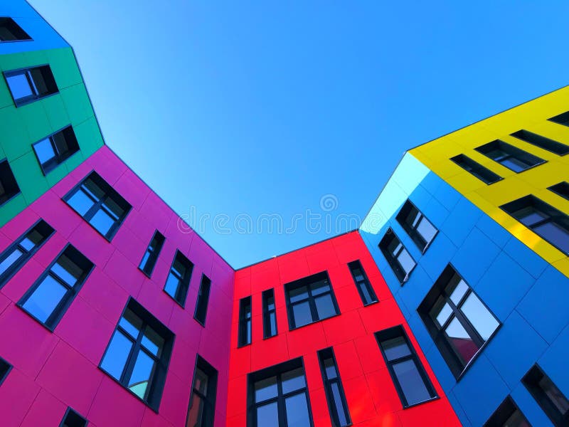 Multi-colored Facades of a Modern Building. Stock Photo - Image of ...