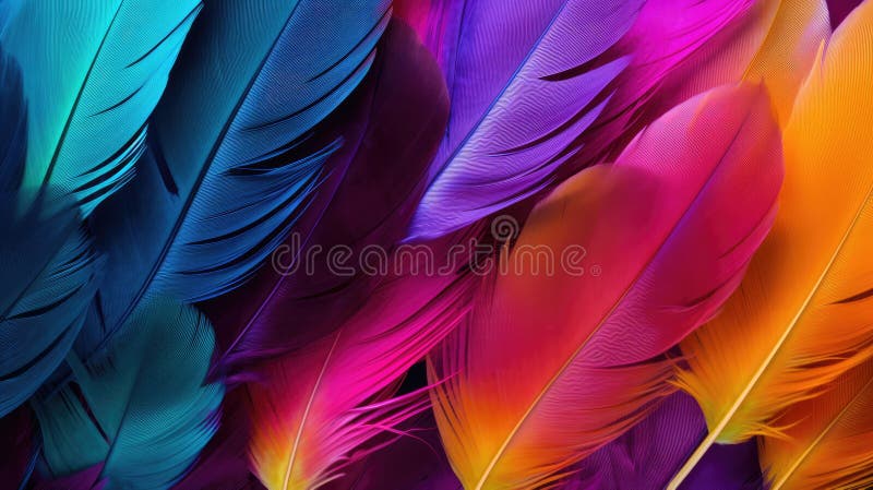 Multi Colored Feathers. Closeup Rainbow Feather. Background Texture ...