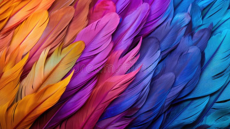 Multi Colored Feathers. Closeup Rainbow Feather. Background Texture ...