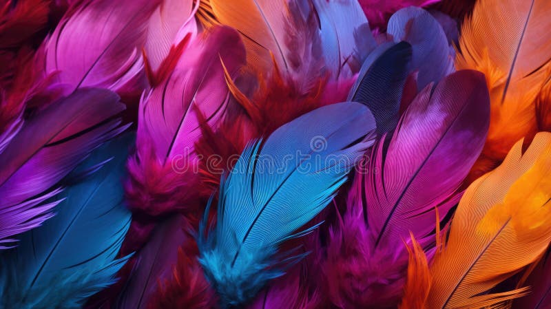 Multi Colored Feathers. Closeup Rainbow Feather. Background Texture ...