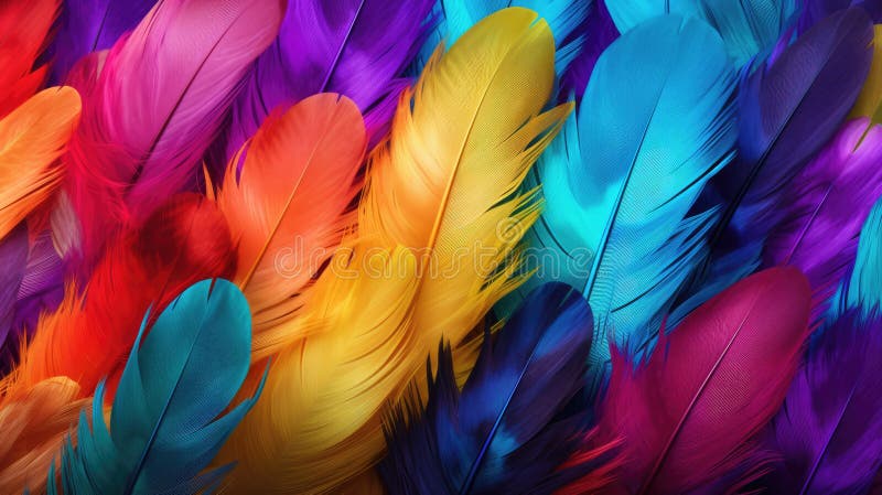 Multi Colored Feathers. Closeup Rainbow Feather. Background Texture ...