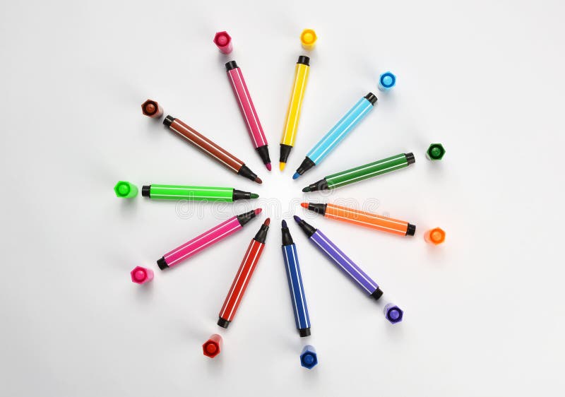 Multi Colored Felt Tip Pens on White Background Stock Image - Image of ...