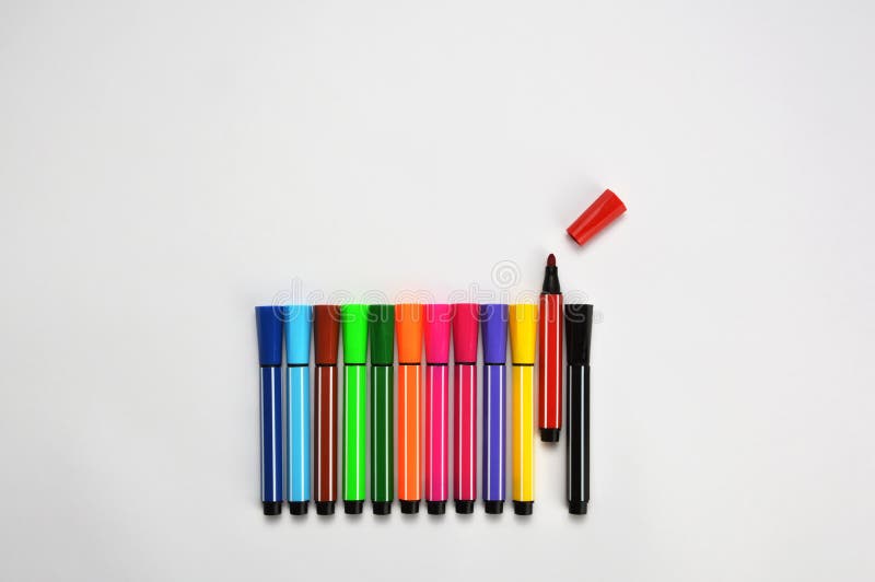 Multi Colored Felt Tip Pens on White Background Stock Photo - Image of ...
