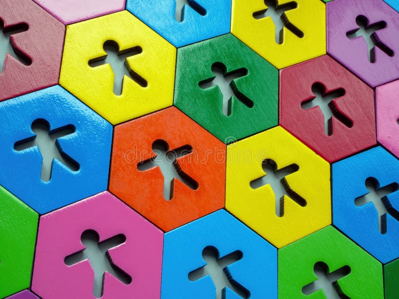 Multi-colored Figures on Hexagonal Plates. Allyship Concept. Stock ...