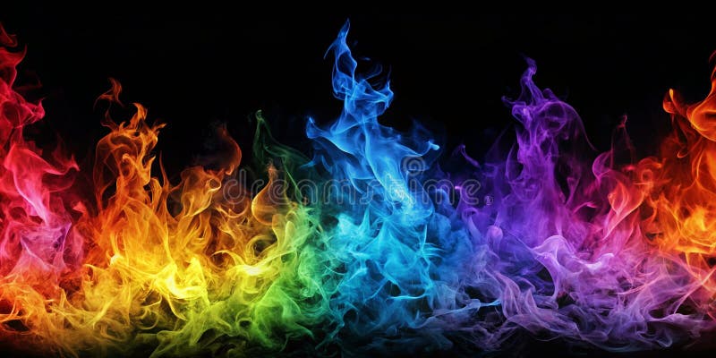 Multi Colored Fire Flames on Black Background Generative AI Stock ...