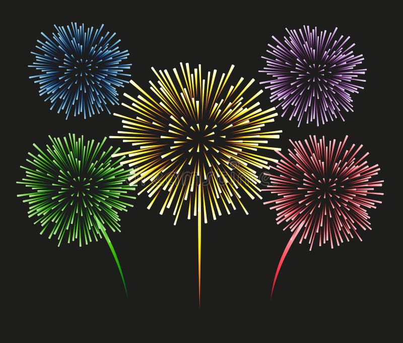 Fireworks Set on a Black Background Stock Vector - Illustration of ...