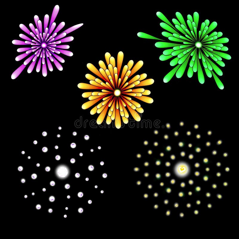 Multi-colored Fireworks of Various Shapes and Different Styles Stock ...
