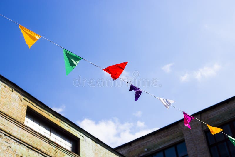 Decorative Multi-colored Flags Stock Image - Image of building, holiday ...
